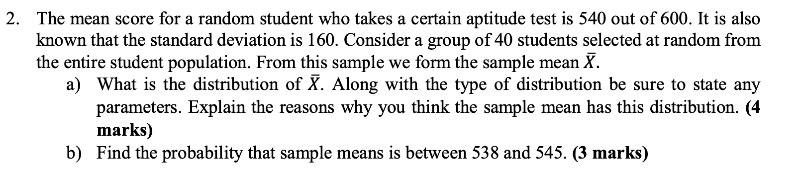 Solved The mean score for a random student who takes a | Chegg.com