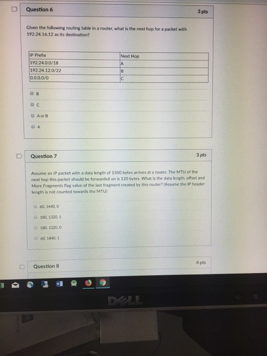 Solved D | Question 6 3 pts Given the following routing | Chegg.com