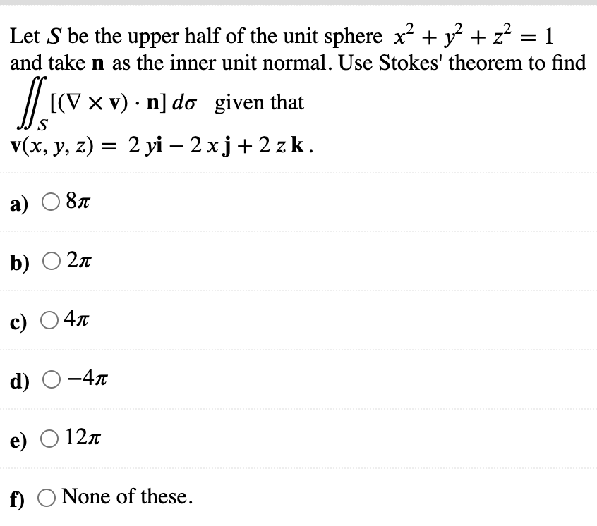 Solved Let S be the upper half of the unit sphere x² + y² + | Chegg.com