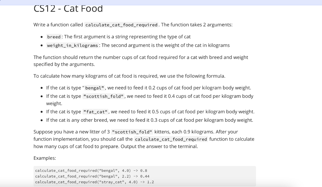 Solved CS12 - Cat Food Write a function called | Chegg.com