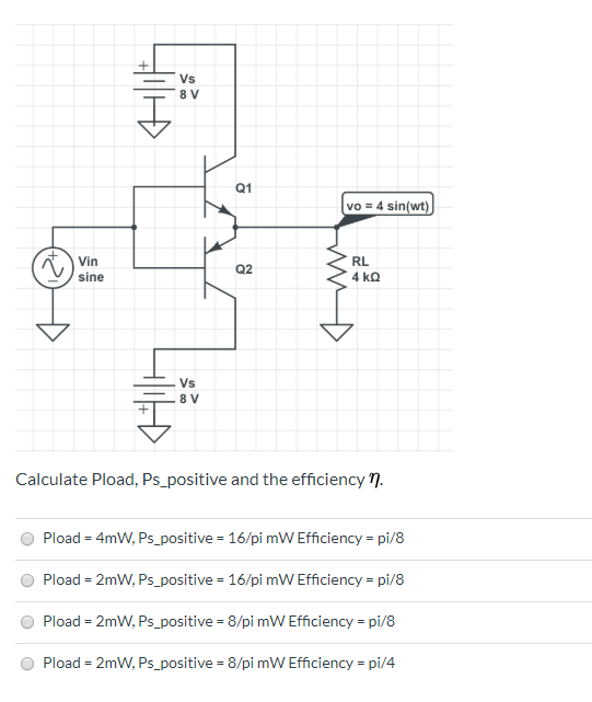 Solved vo = 4 sin/wt) Vin Q2 sine 4 kg Calculate Pload, | Chegg.com