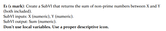 Solved E1 (1 mark): Create a SubVI that returns the sum of | Chegg.com