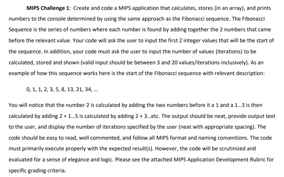Solved MIPS Challenge 1: Create and code a MIPS application | Chegg.com