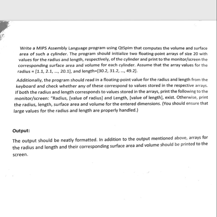 Solved Write a MIPS Assembly Language program using QtSpim | Chegg.com