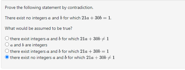 Solved There exist no integers a and b for which 21a+30b=1. | Chegg.com
