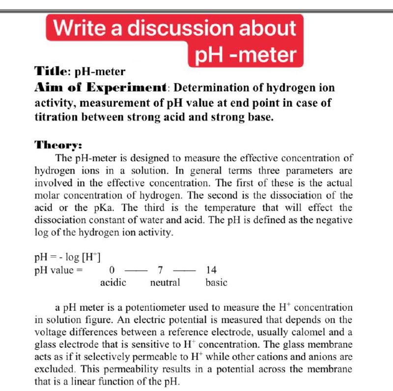Write a discussion about pH-meter Title: pH-meter Aim | Chegg.com
