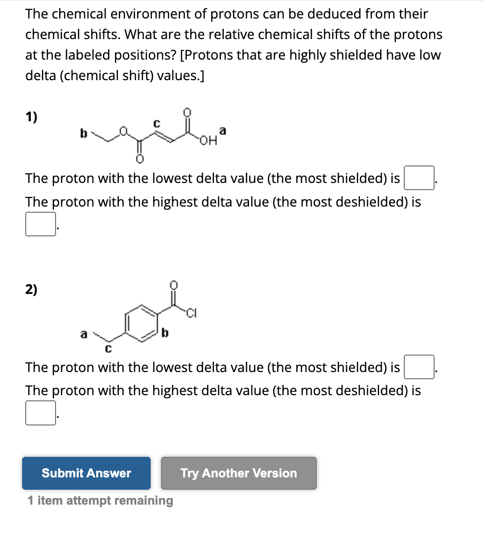 Solved The chemical environment of protons can be deduced | Chegg.com