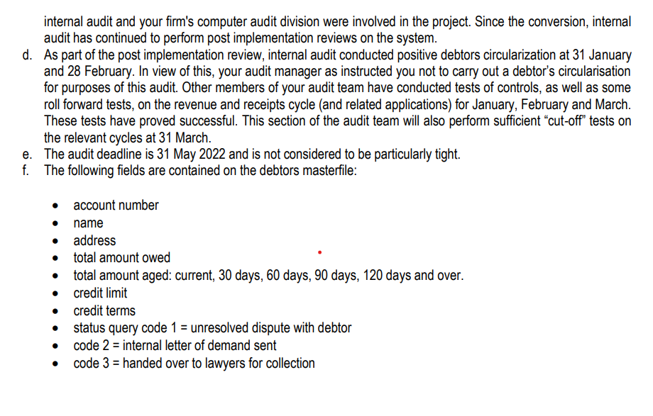Solved You are a member of the audit team currently engaged | Chegg.com