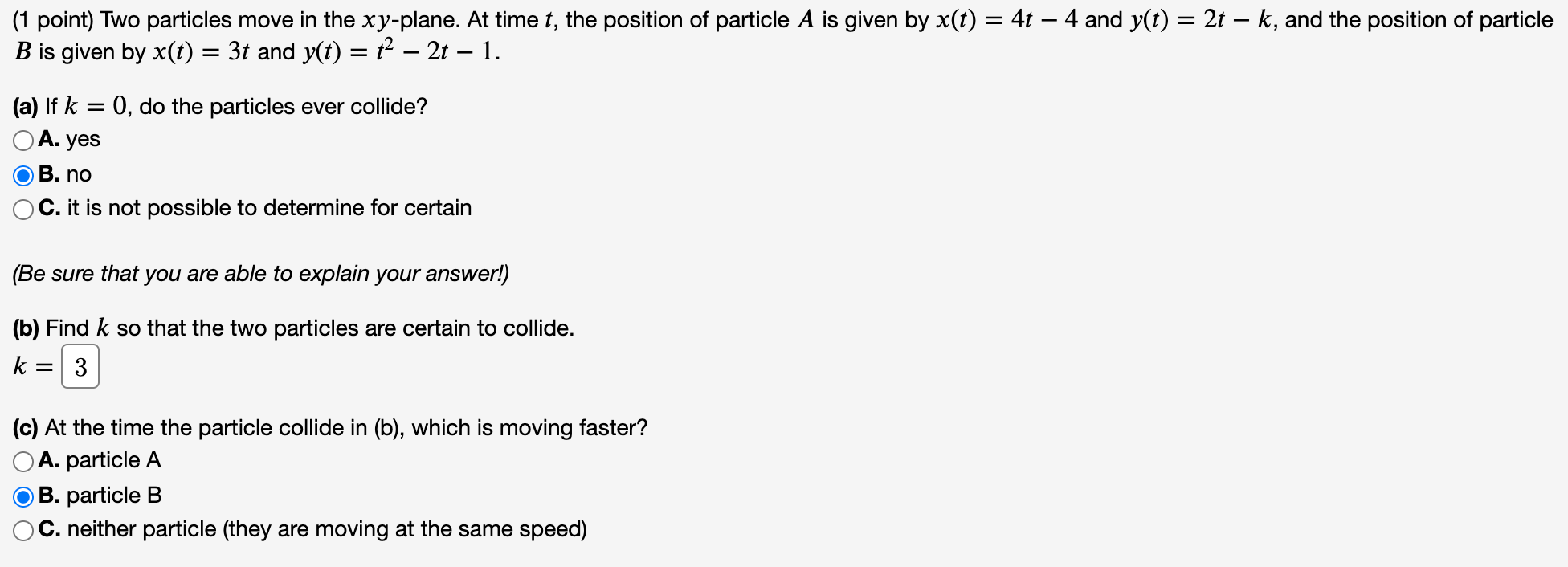 Solved (1 point) Two particles move in the xy-plane. At time | Chegg.com