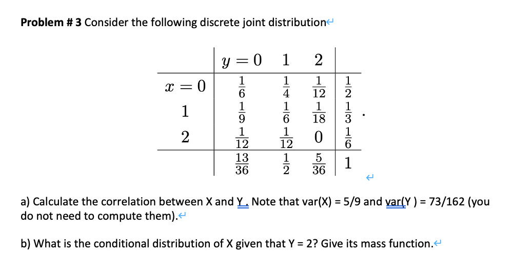 Solved Problem #3 Consider the following discrete joint | Chegg.com