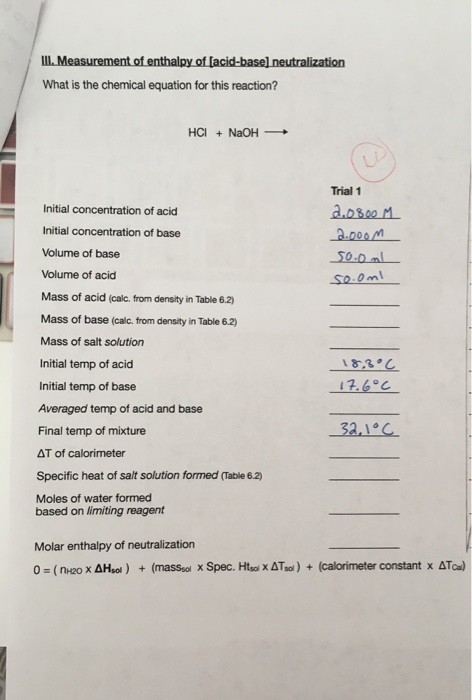 EXPERIMENT 6 INTRODUCTION TO CALORIMETRY To | Chegg.com