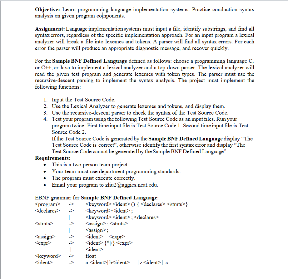 Solved Objective: Learn programming language implementation | Chegg.com Solved Objective: Learn programming language implementation | Chegg.com