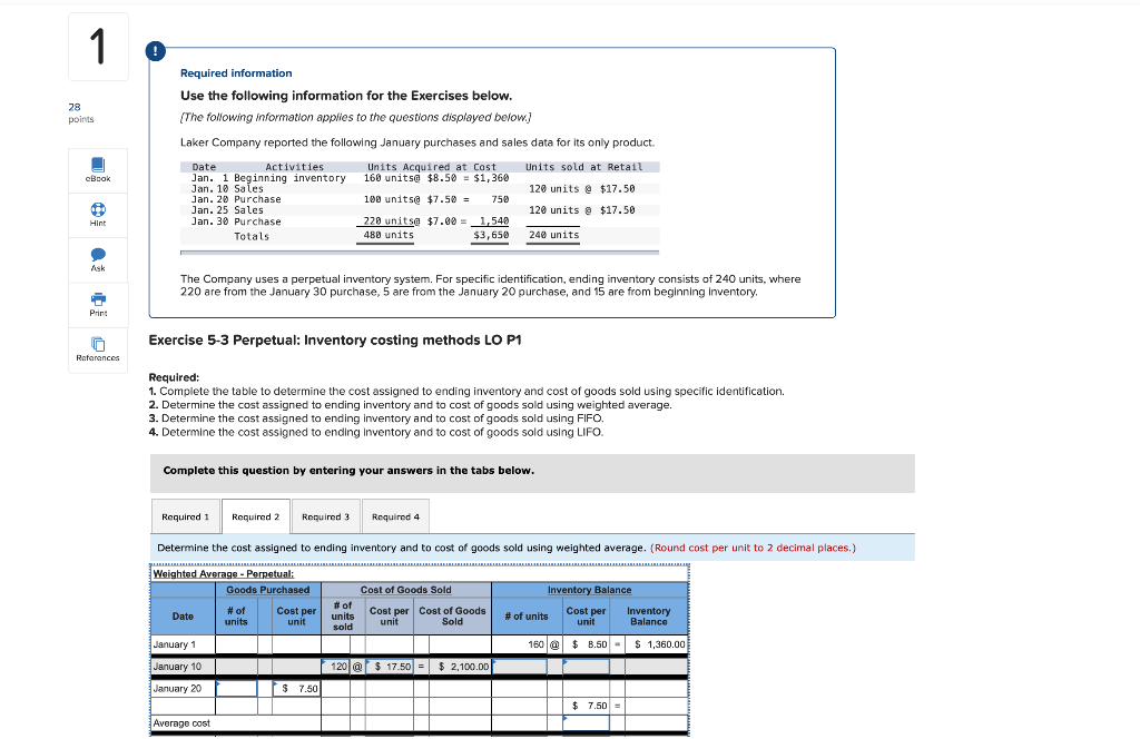 Solved 1 o 28 points Required information Use the following | Chegg.com