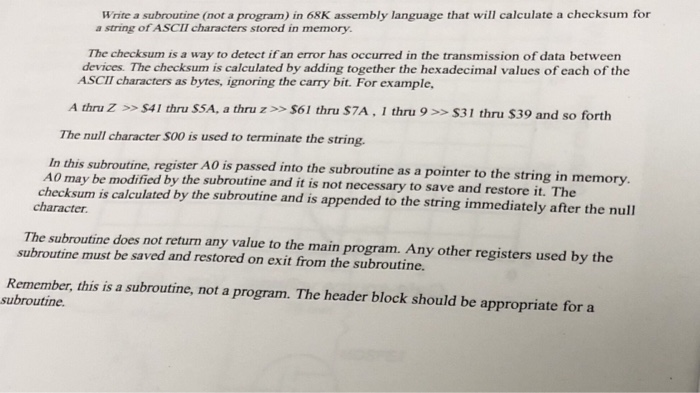 Write a subroutine (not a program) in 68K assembly | Chegg.com