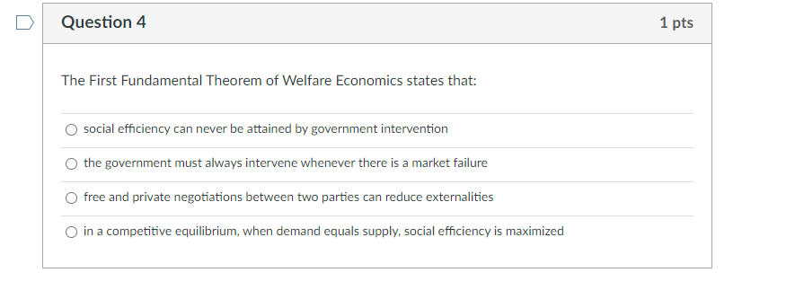 Solved The First Fundamental Theorem of Welfare Economics | Chegg.com