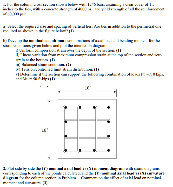 For the column cross section shown below (a 18in x 18 | Chegg.com