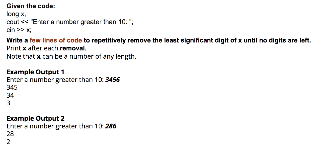 Solved Given the code: long x; cout
