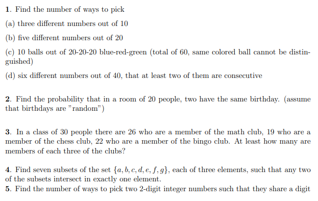 Solved (a) three different numbers out of 10 (b) five | Chegg.com