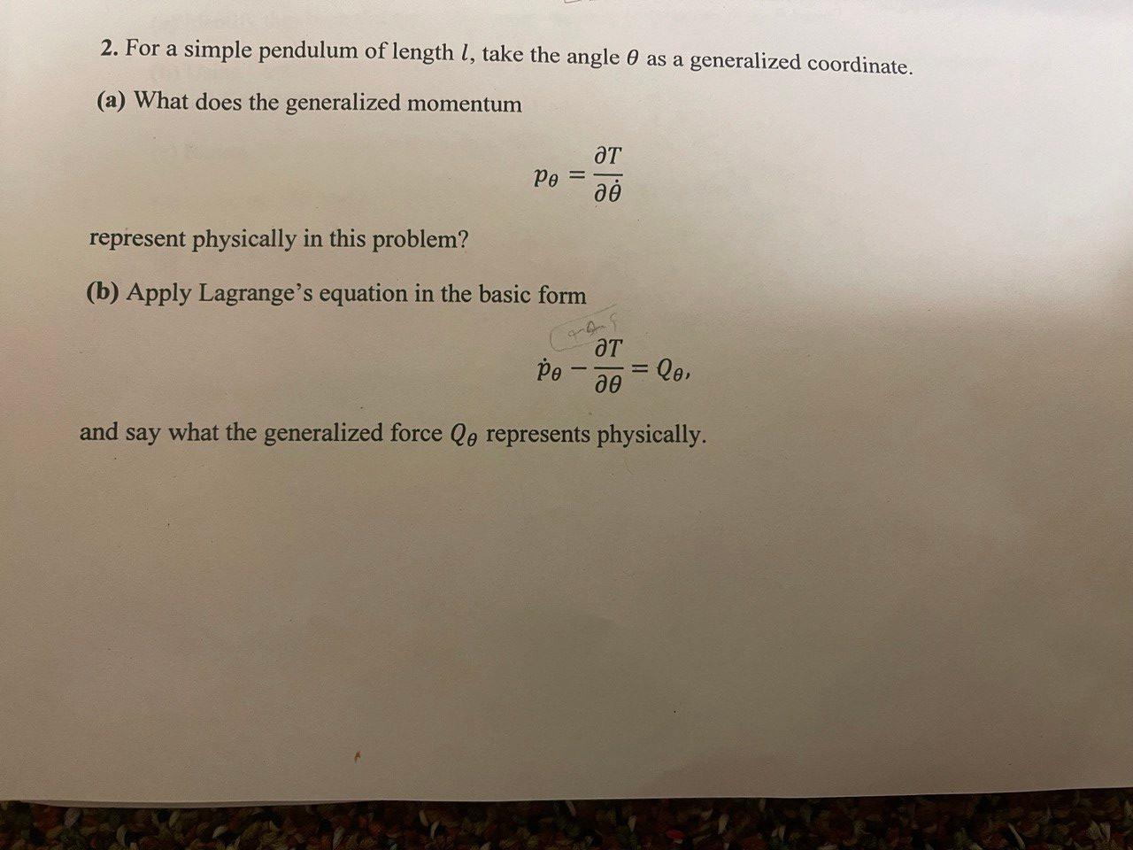 Solved 2. For a simple pendulum of length l, take the angle | Chegg.com