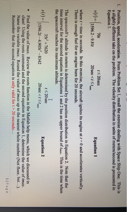 Position, speed, acceleration. From Problem Set 1, | Chegg.com