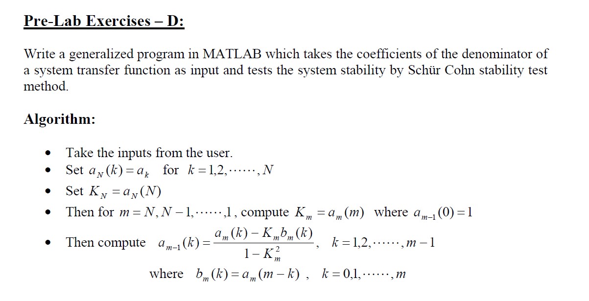 Solved Pre-Lab Exercises - ﻿D:Write a generalized program in | Chegg.com
