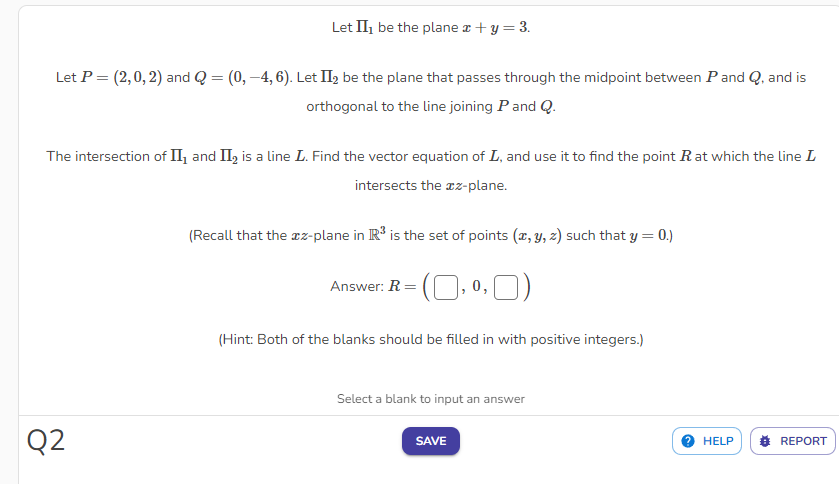 Solved Let Π1 be the plane x+y=3. Let P=(2,0,2) and | Chegg.com