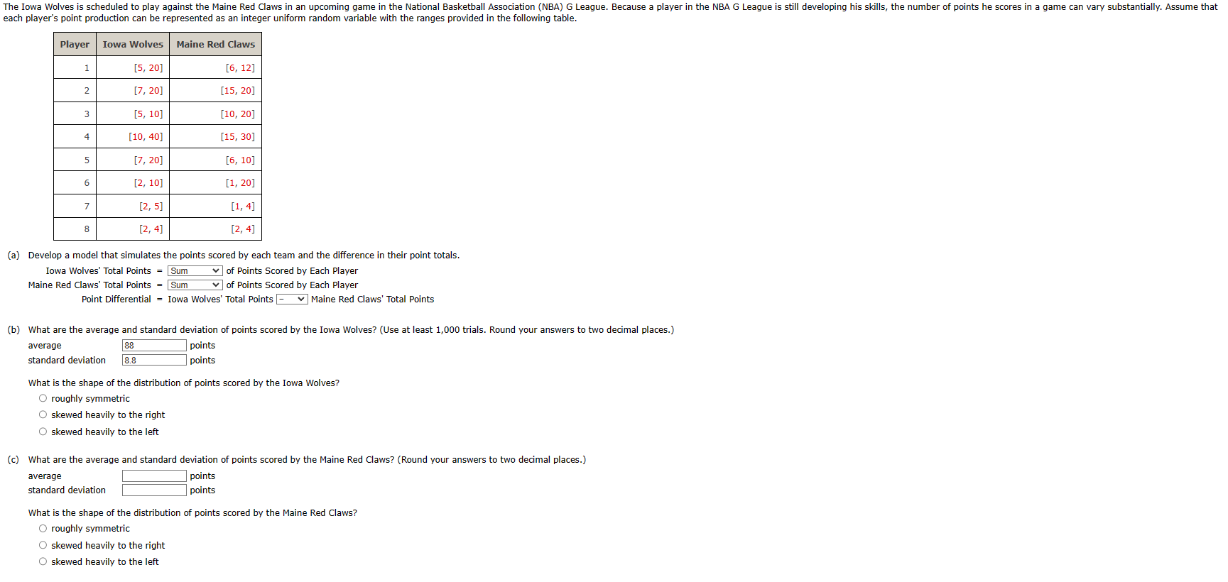 Solved each player's point production can be represented as | Chegg.com