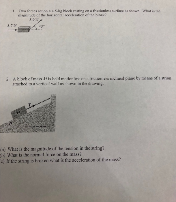 Solved Two forces act on a 4.5-kg block resting on a | Chegg.com