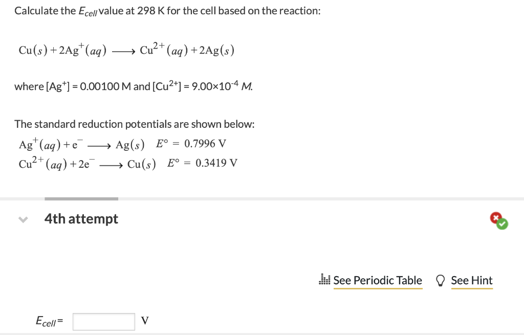 Solved Calculate The Ecell Value At 298 K For The Cell Based