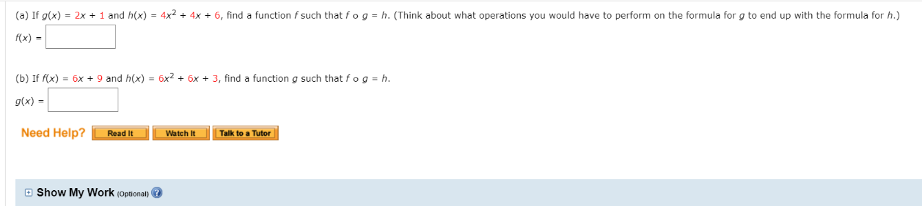 Solved (a) If g(x) = 2x + 1 and h(x) = 4x2 + 4x + 6, find a | Chegg.com