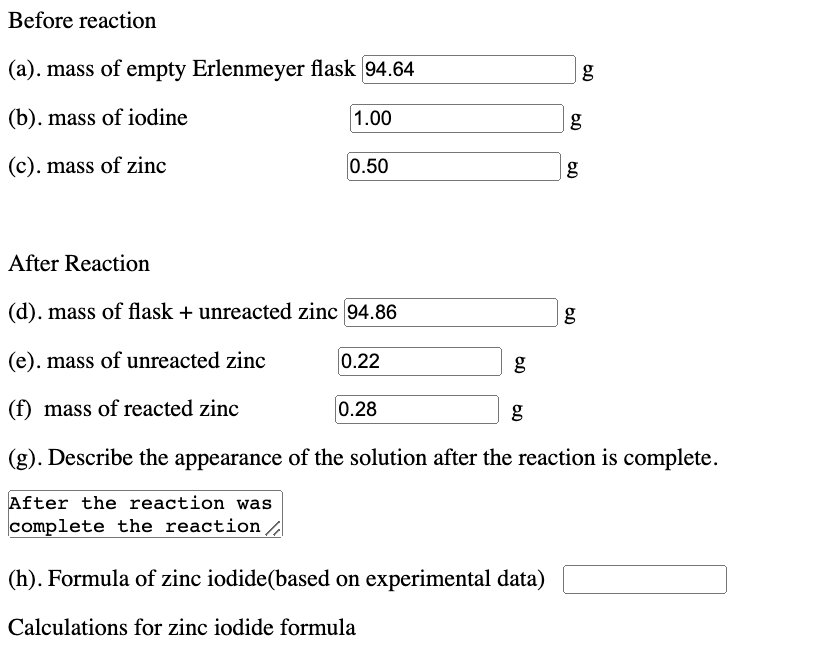 Solved Before reaction (a). mass of empty Erlenmeyer flask g | Chegg.com