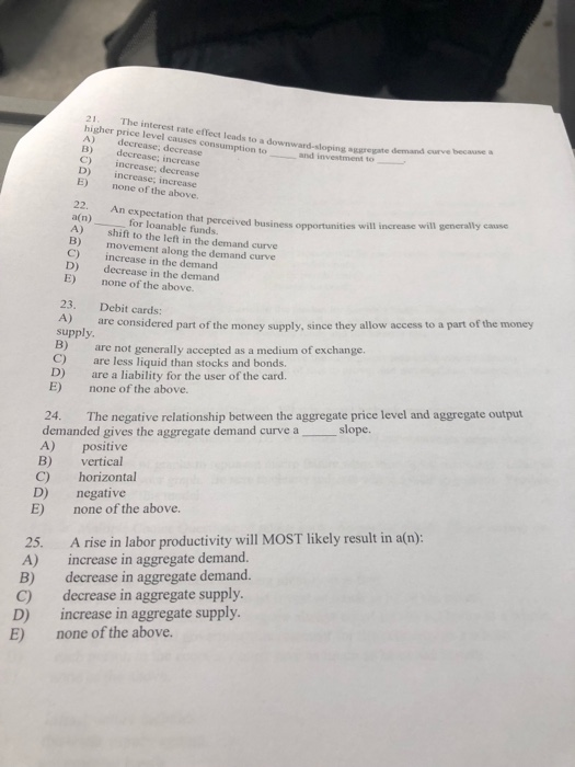Solved 21. Th higher price level causes A) e interest rate | Chegg.com