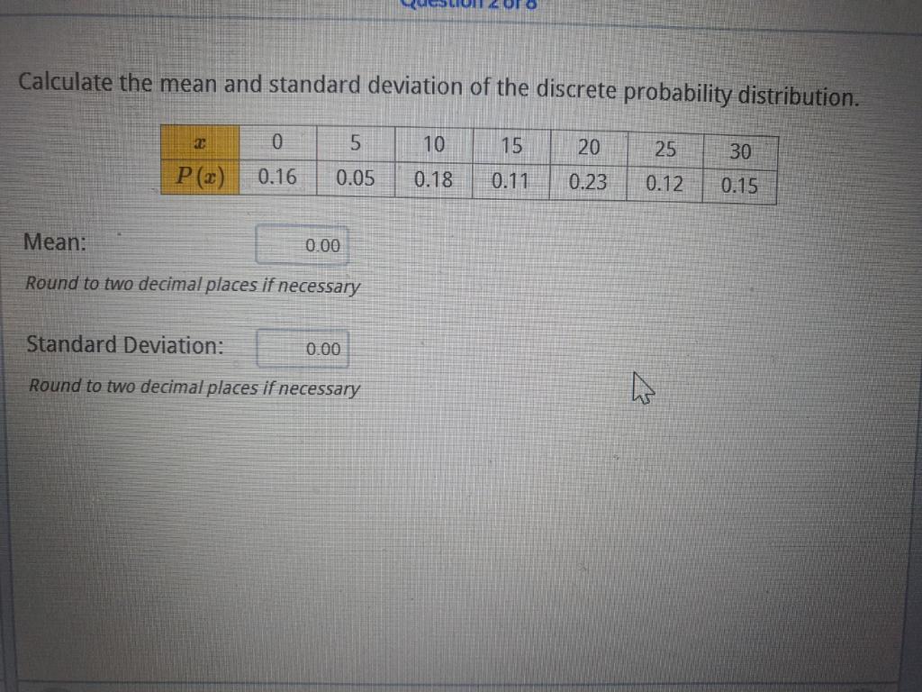 Solved Calculate the mean and standard deviation of the | Chegg.com