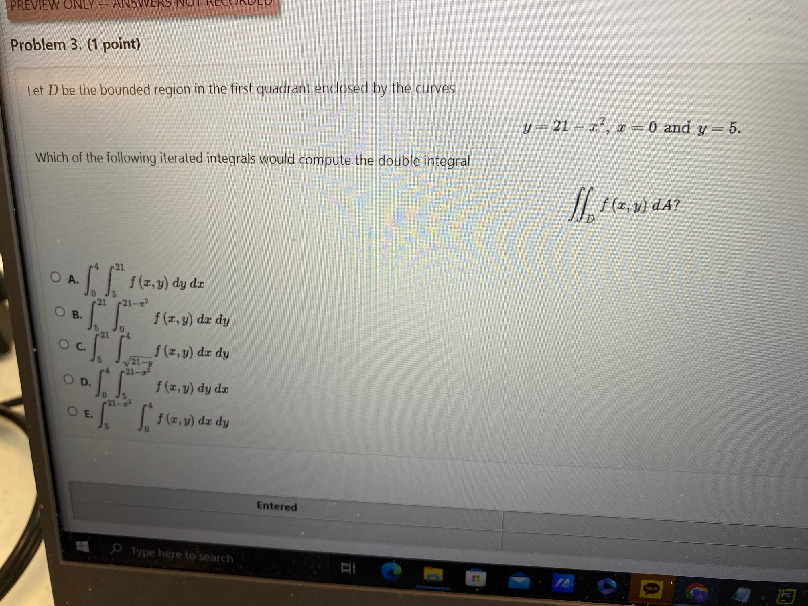 Solved Let D be the bounded region in the first quadrant | Chegg.com