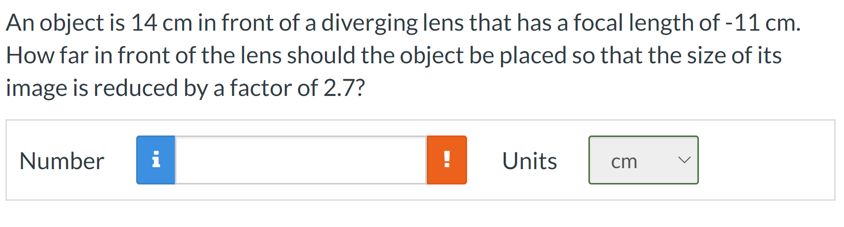 Solved An object is 14 cm in front of a diverging lens that | Chegg.com