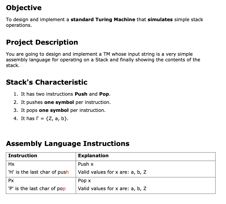 Solved Objective To design and implement a standard Turing | Chegg.com
