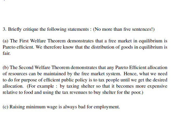 Solved 3. Briefly critique the following statements : (No | Chegg.com