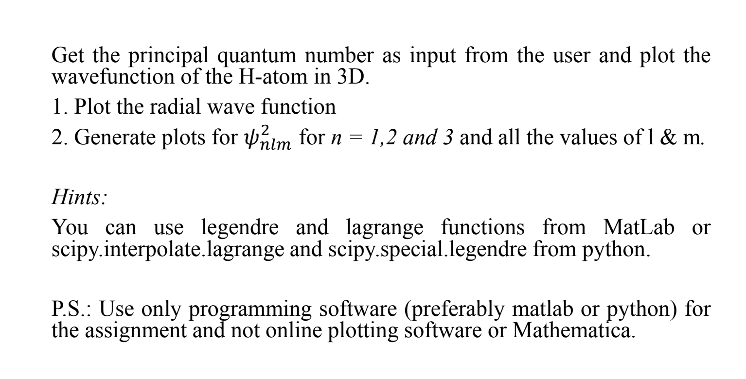 Get the principal quantum number as input from the | Chegg.com