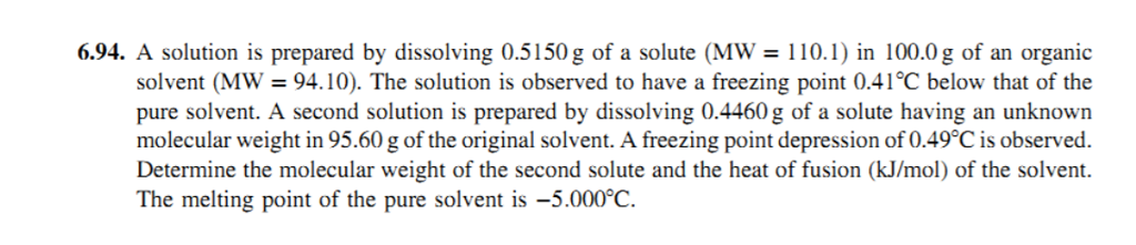 Solved 6.94. A solution is prepared by dissolving 0.5150 g | Chegg.com
