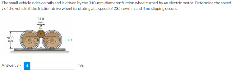 Solved The small vehicle rides on rails and is driven by the | Chegg.com