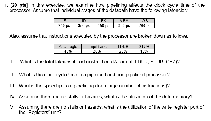 (Solved) : 20 Pts Exercise Examine Pipelining Affects Clock Cycle Time ... (Solved) : 20 Pts Exercise Examine Pipelining Affects Clock Cycle Time ...