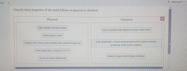 Solved classify these properties of the metal lithium as | Chegg.com