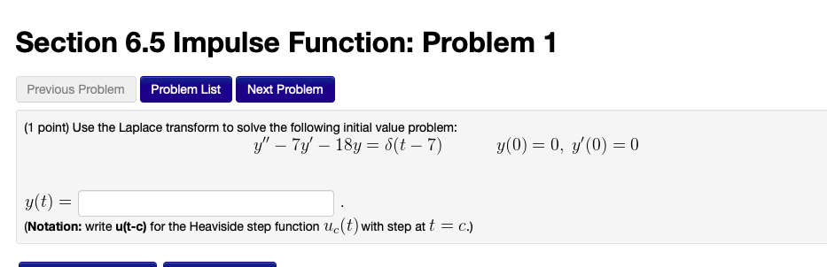 Solved Section 6.5 Impulse Function: Problem 1 Previous | Chegg.com
