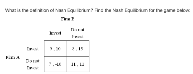 Solved What is the definition of Nash Equilibrium? Find the | Chegg.com