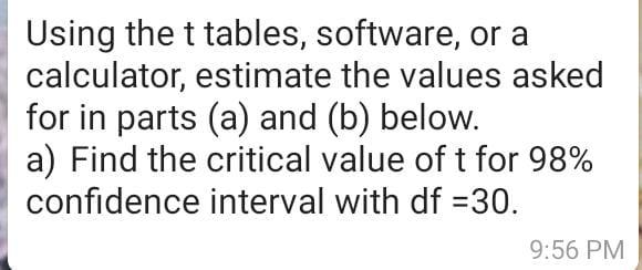 Solved Using the t tables, software, or a calculator, | Chegg.com