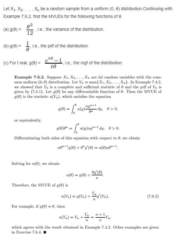Solved Let X1, X2...., Xn be a random sample from a uniform | Chegg.com