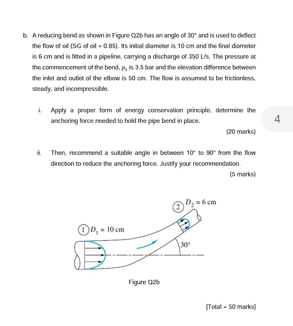 Solved b. A reducing bend as shown in Figure Q2b has an | Chegg.com