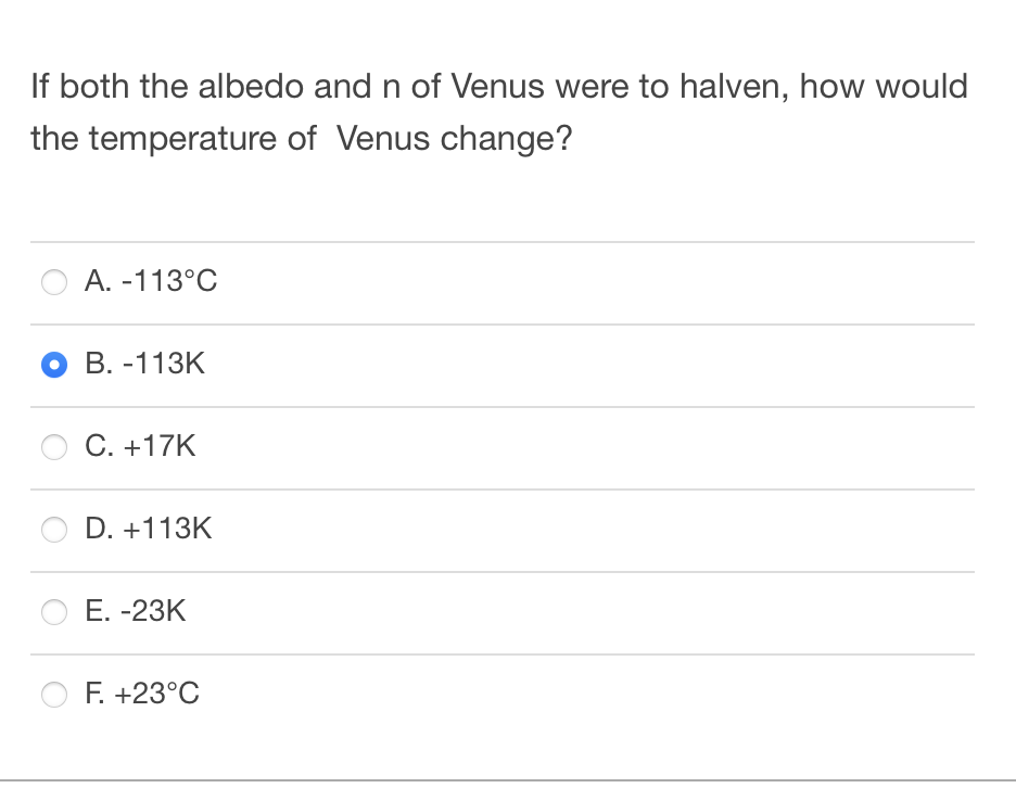 Solved If both the albedo and n of Venus were to halven, how | Chegg.com