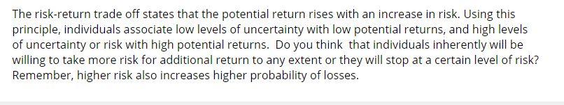 Solved The risk-return trade off states that the potential | Chegg.com
