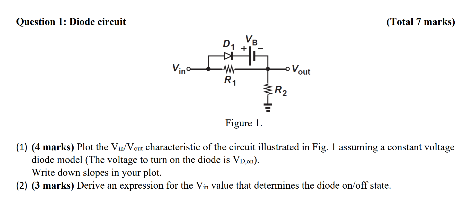 Solved Question 1: Diode circuit (Total 7 marks) Figure 1. | Chegg.com